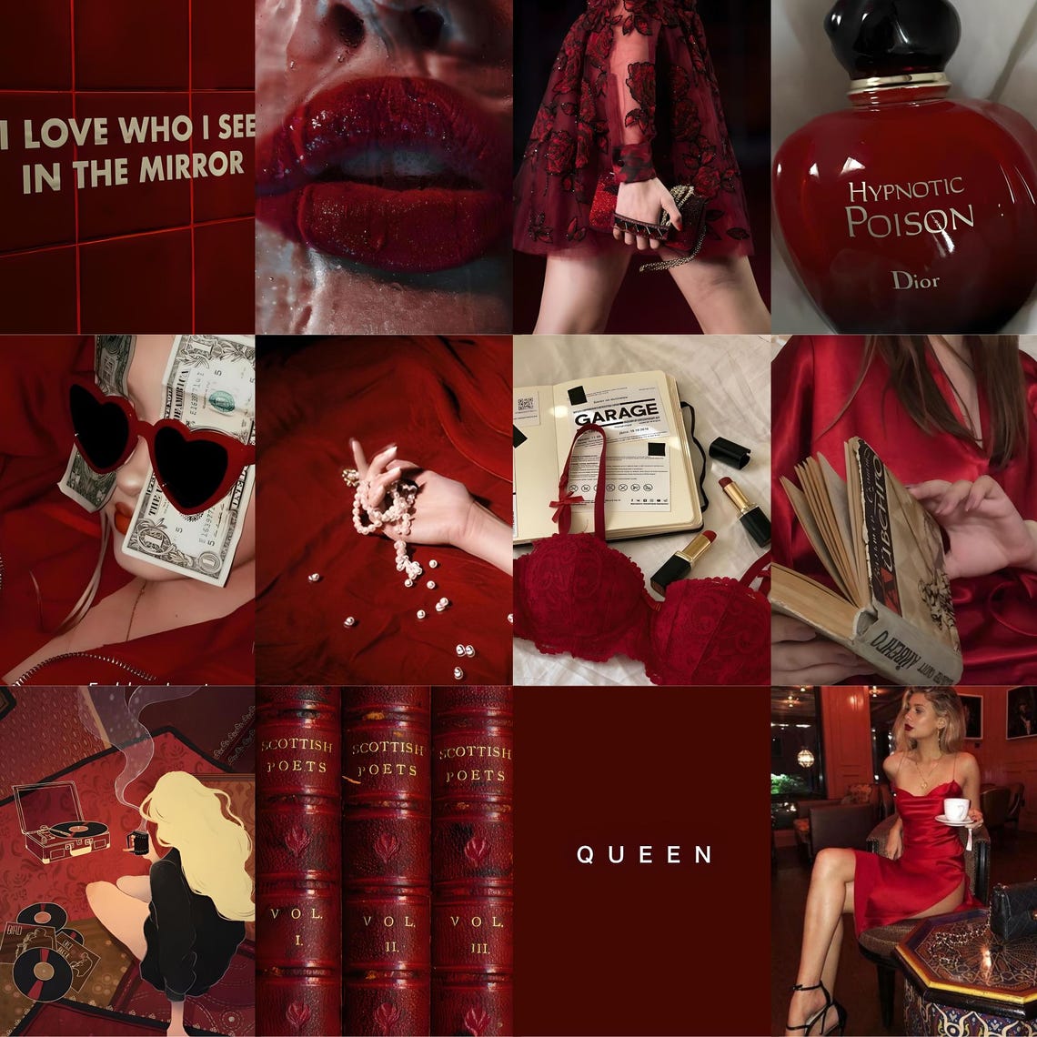 130 PCS | Cherry Red Aesthetic Collage Kit | Boujee Red Digital Poster ...