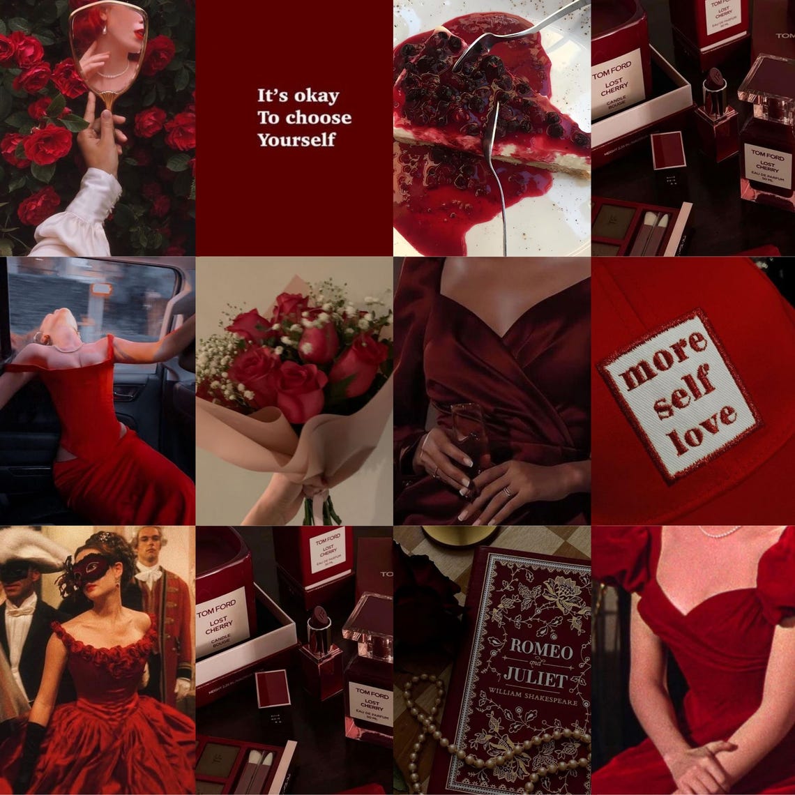 130 PCS | Cherry Red Aesthetic Collage Kit | Boujee Red Digital Poster ...