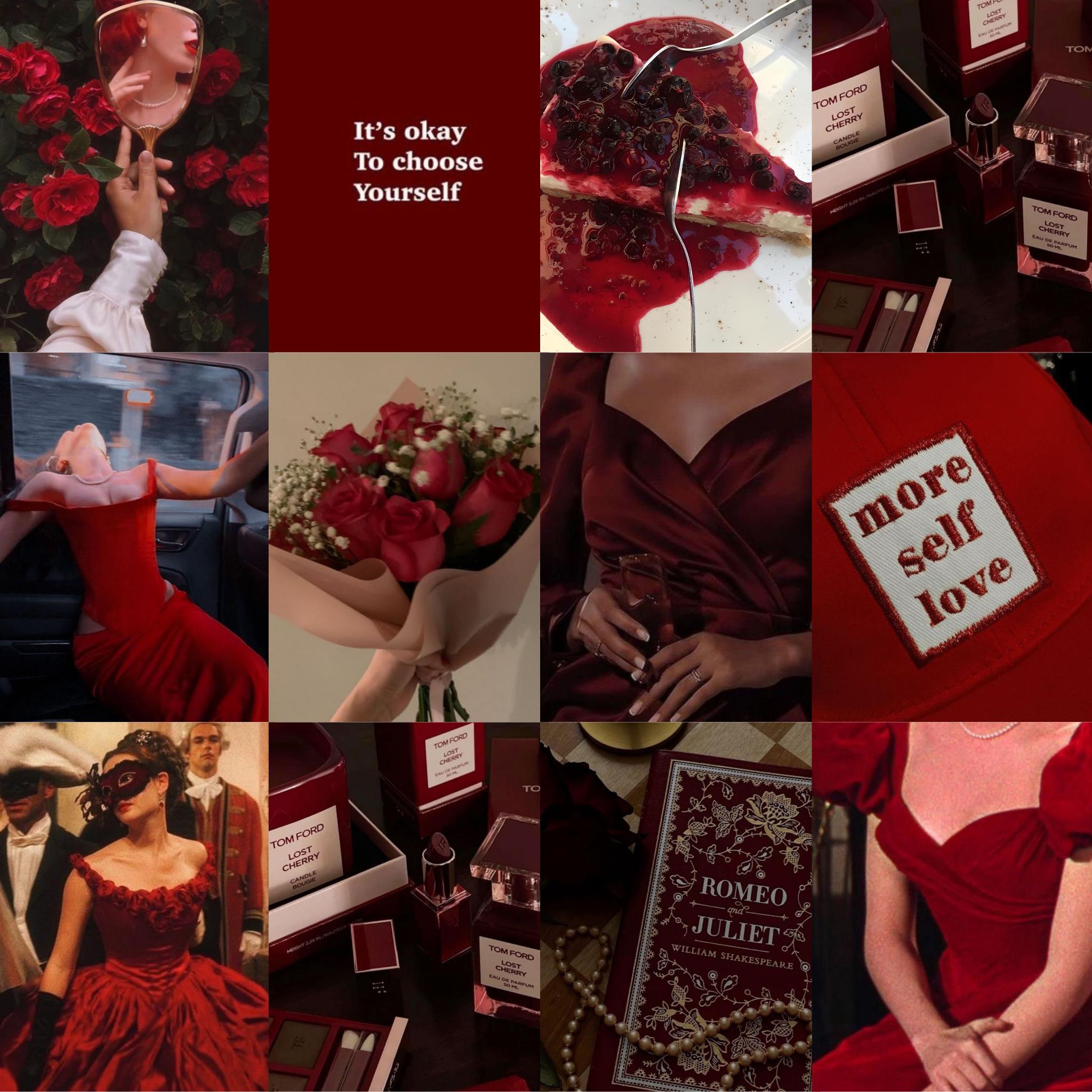 130 PCS | Cherry Red Aesthetic Collage Kit | Boujee Red Digital Poster ...