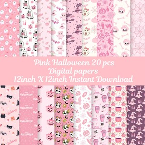 Cute Halloween Digital Paper, Pink Halloween Seamless Patterns, Hand ...