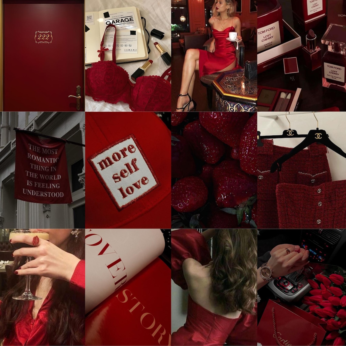 130 PCS | Cherry Red Aesthetic Collage Kit | Boujee Red Digital Poster ...