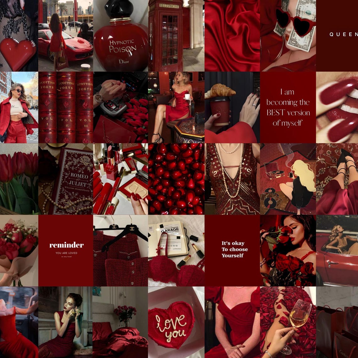 130 PCS | Cherry Red Aesthetic Collage Kit | Boujee Red Digital Poster ...