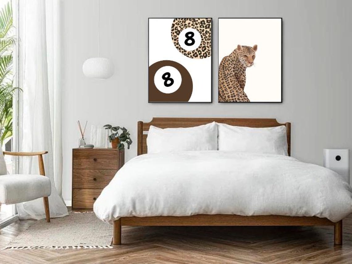 Set of 7 Vintage Prints Neutral Leopard Cheetah Print 8 Ball Lucky ...