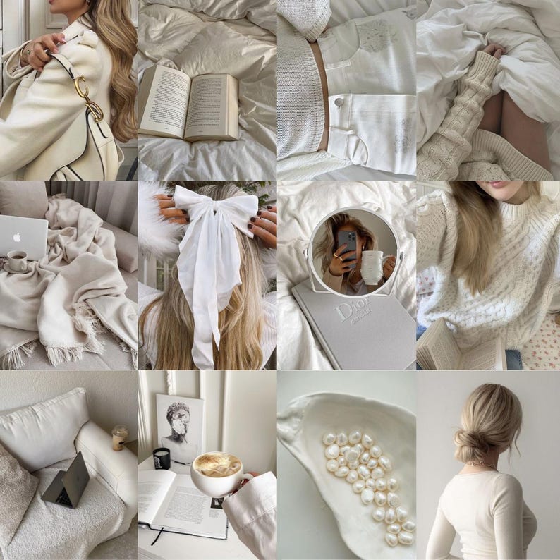 100 PCS White Aesthetic Photo Collage | Minimalist Wall Decor | Clean ...