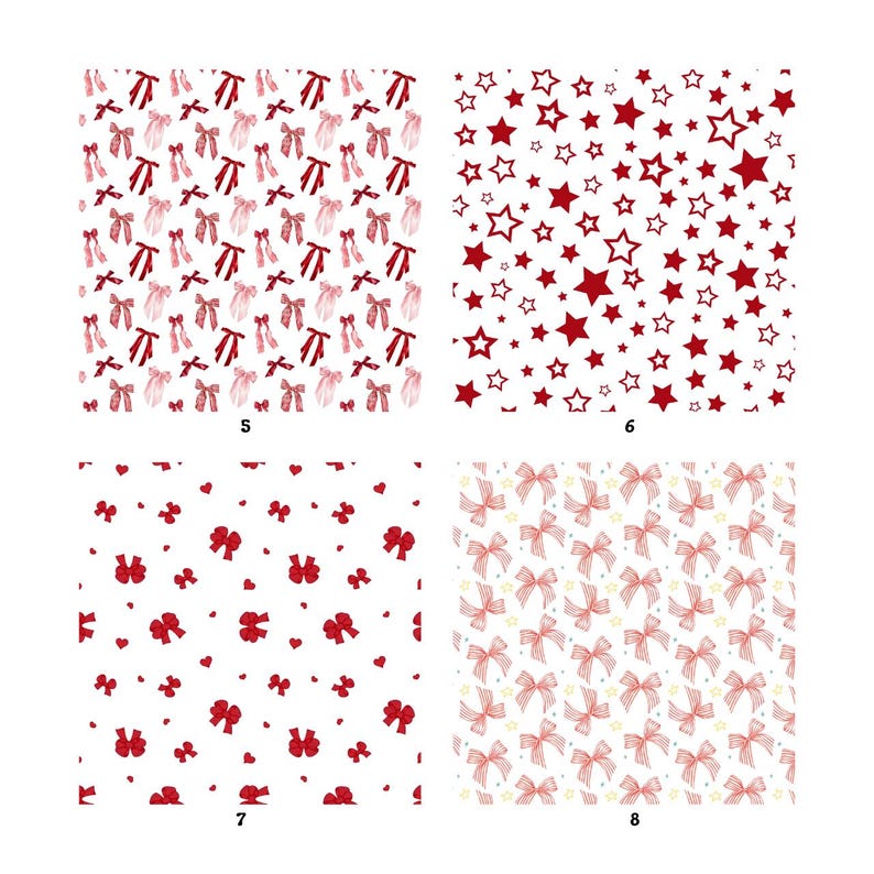 Red Coquette Bows Digital Papers, Red Digital Seamless Patterns, Red ...
