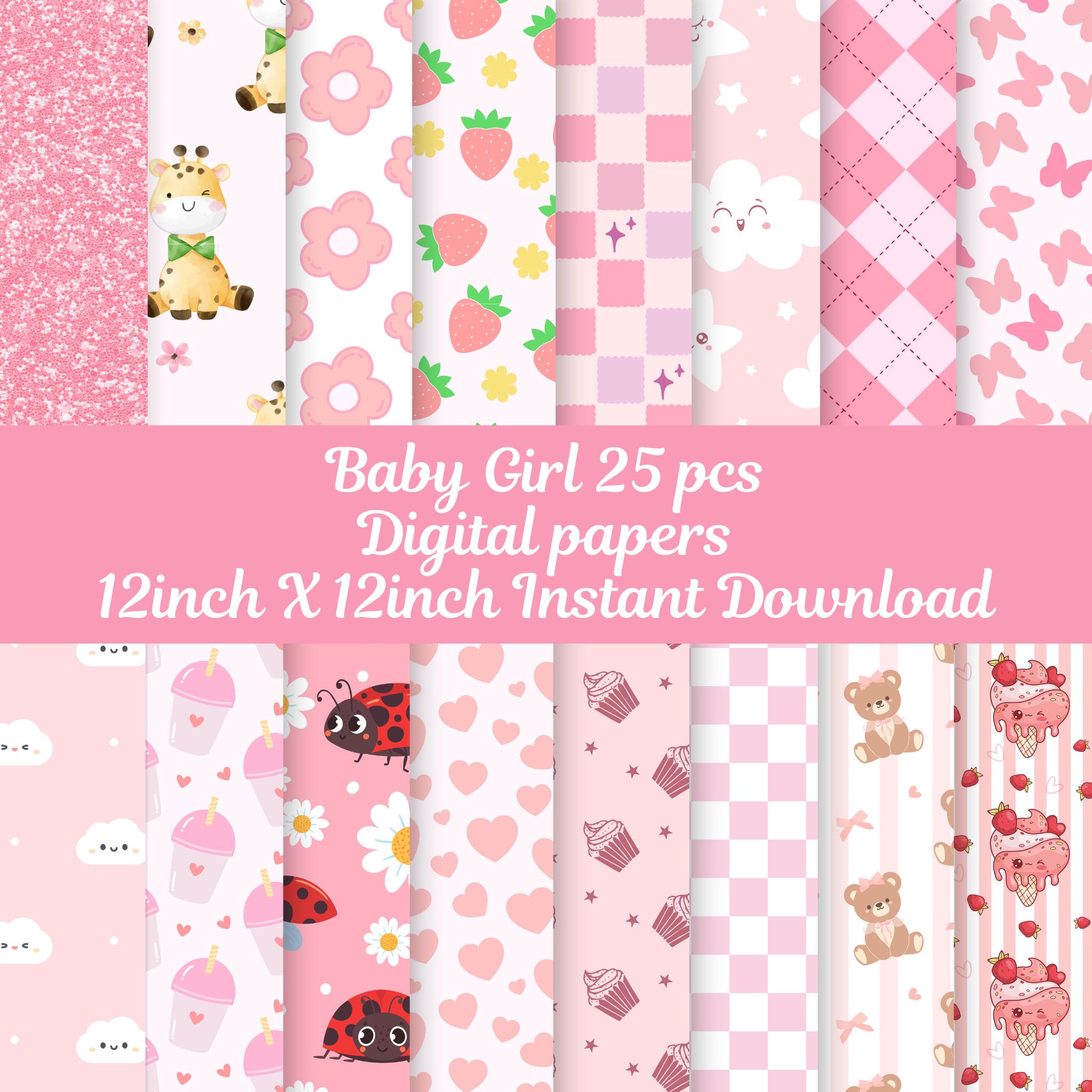 Baby Girl Digital Papers, Baby Girl Shower, Nursery Papers, Baby ...