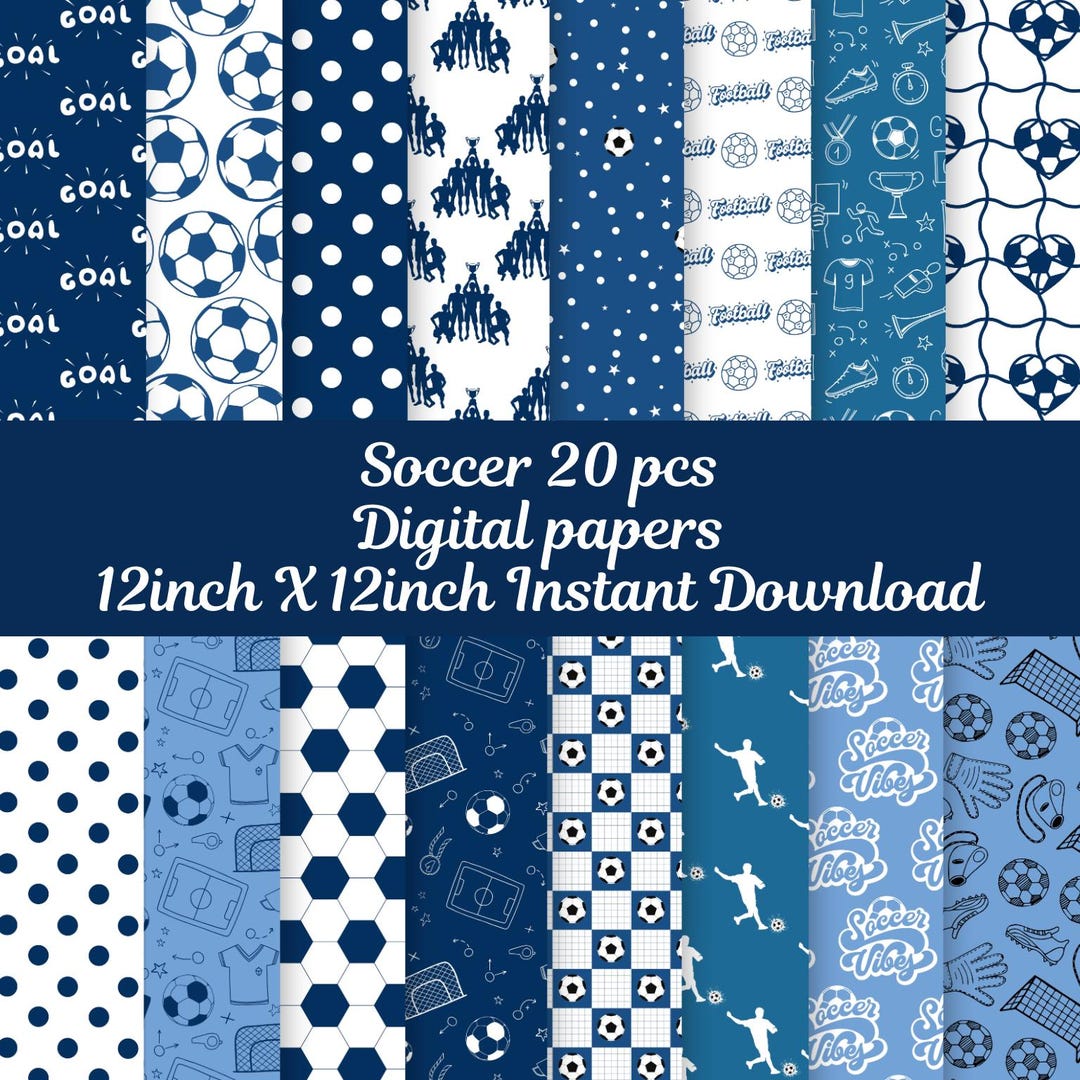 Soccer Digital Paper Set, 12x12 Scrapbook Patterns (digital Download ...