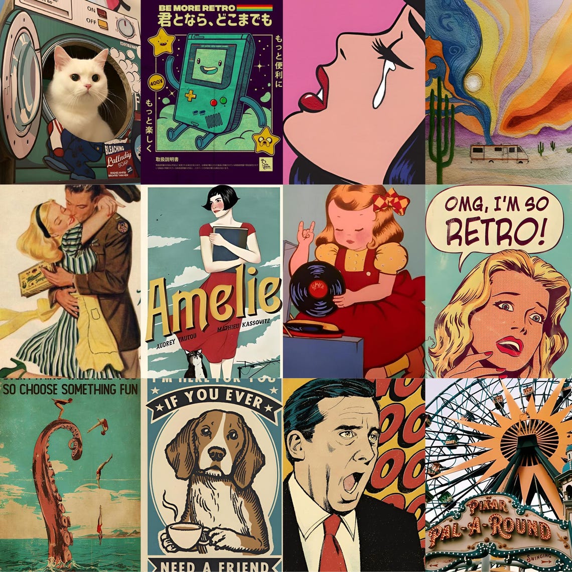 150 PCS | Vintage Poster Collage Kit | Retro Aesthetic Photo Collage ...