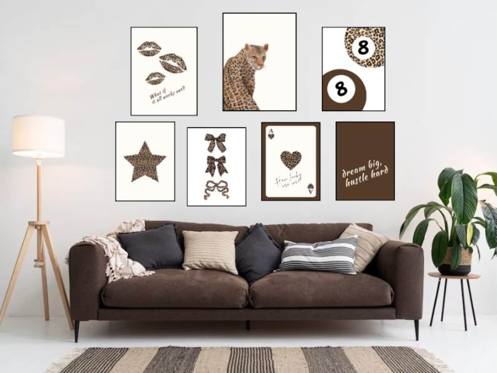 Set of 7 Vintage Prints Neutral Leopard Cheetah Print 8 Ball Lucky ...