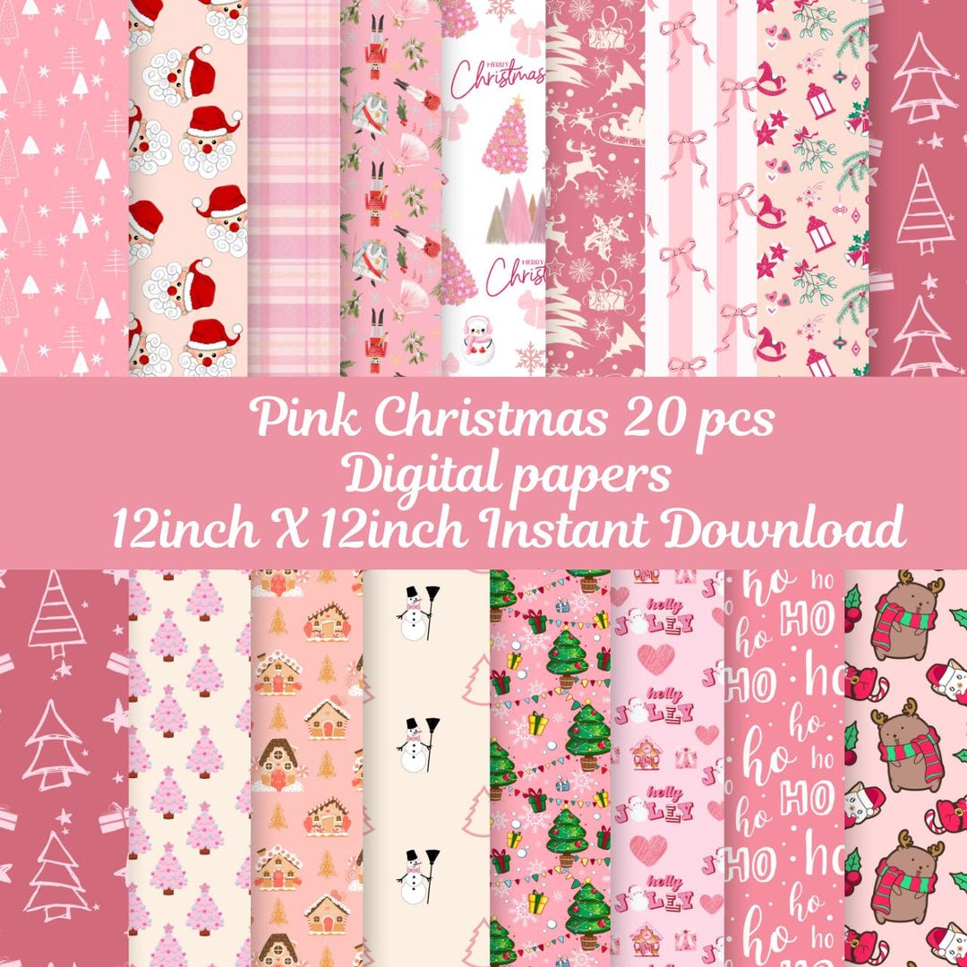 Pink Christmas Digital Paper, Christmas Background,christmas Scrapbook ...