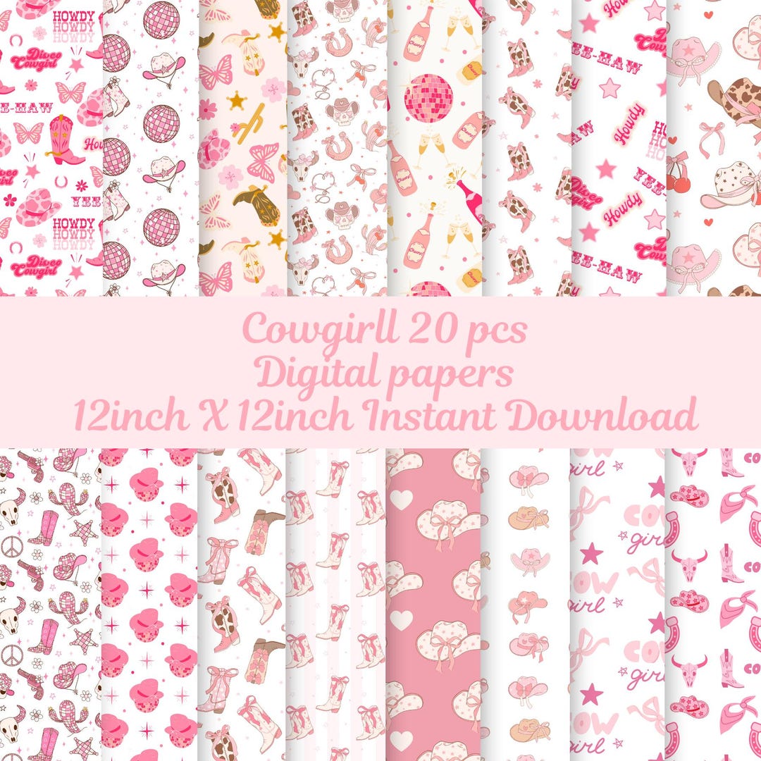 Cowgirl Digital Papers Set - Cowgirl Background - Cowgirl Seamless ...