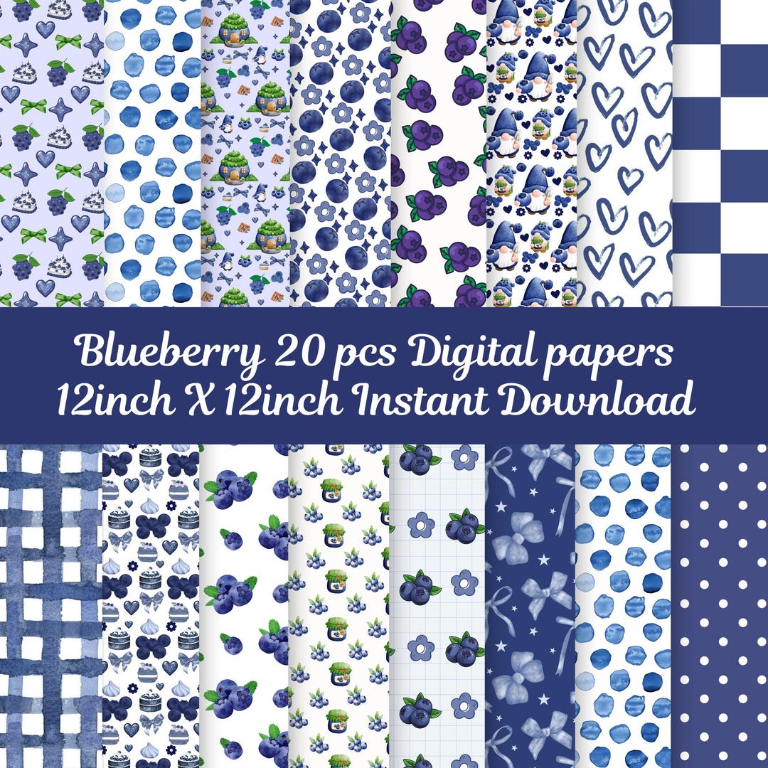 Blueberry Pattern Seamless Digital Papers, Blueberry Design Pattern ...