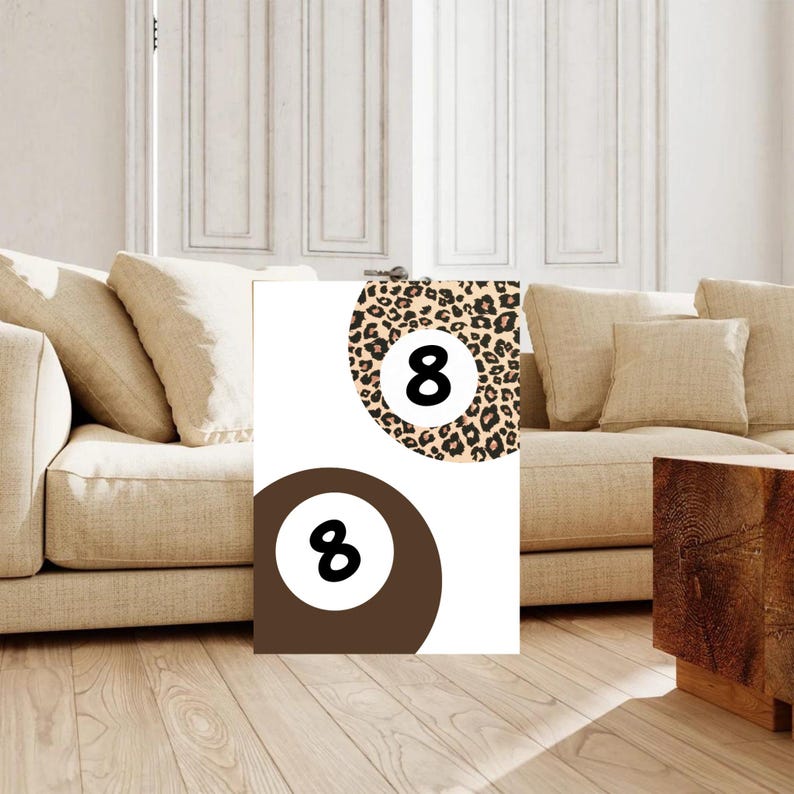 Set of 7 Vintage Prints Neutral Leopard Cheetah Print 8 Ball Lucky ...