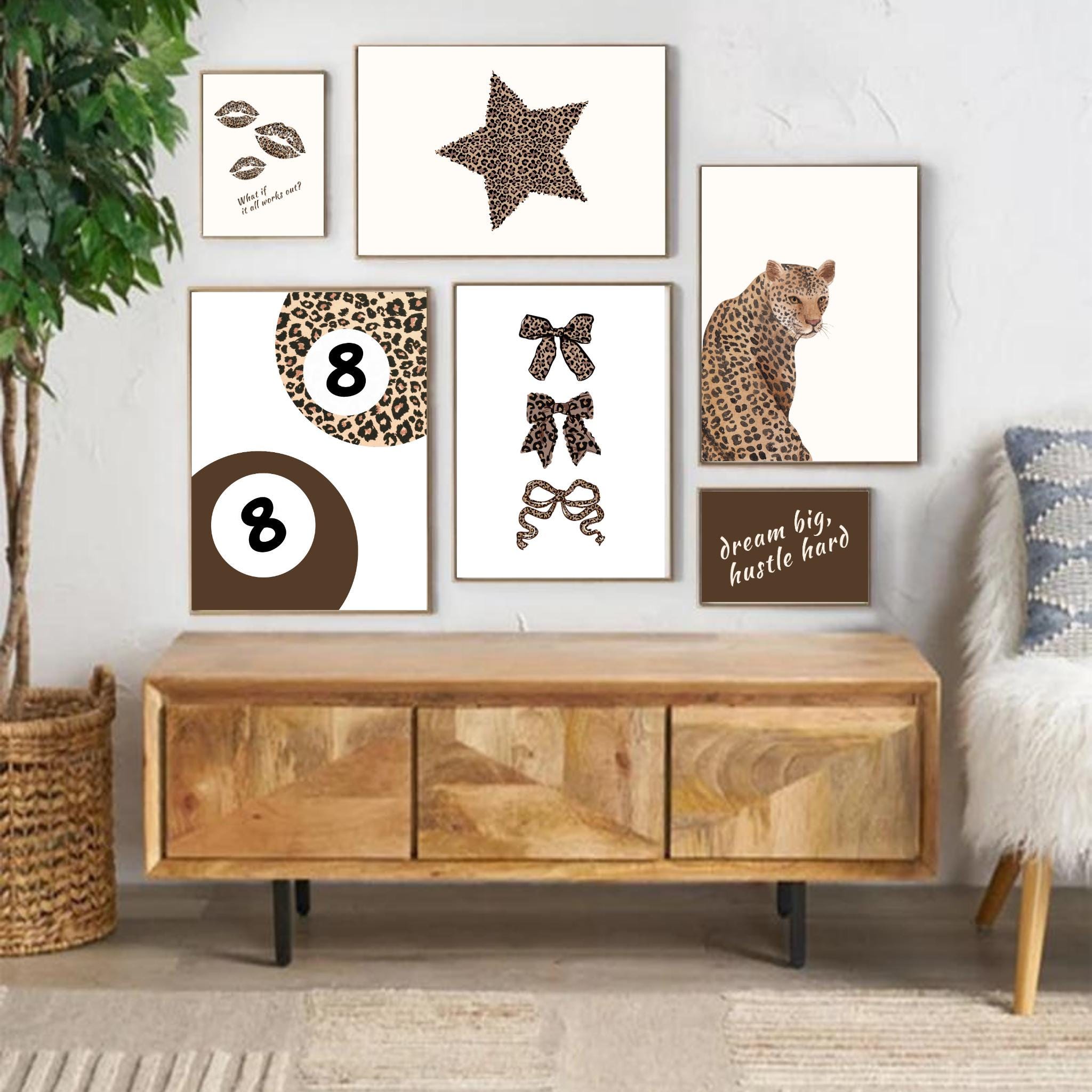 Set of 7 Vintage Prints Neutral Leopard Cheetah Print 8 Ball Lucky ...