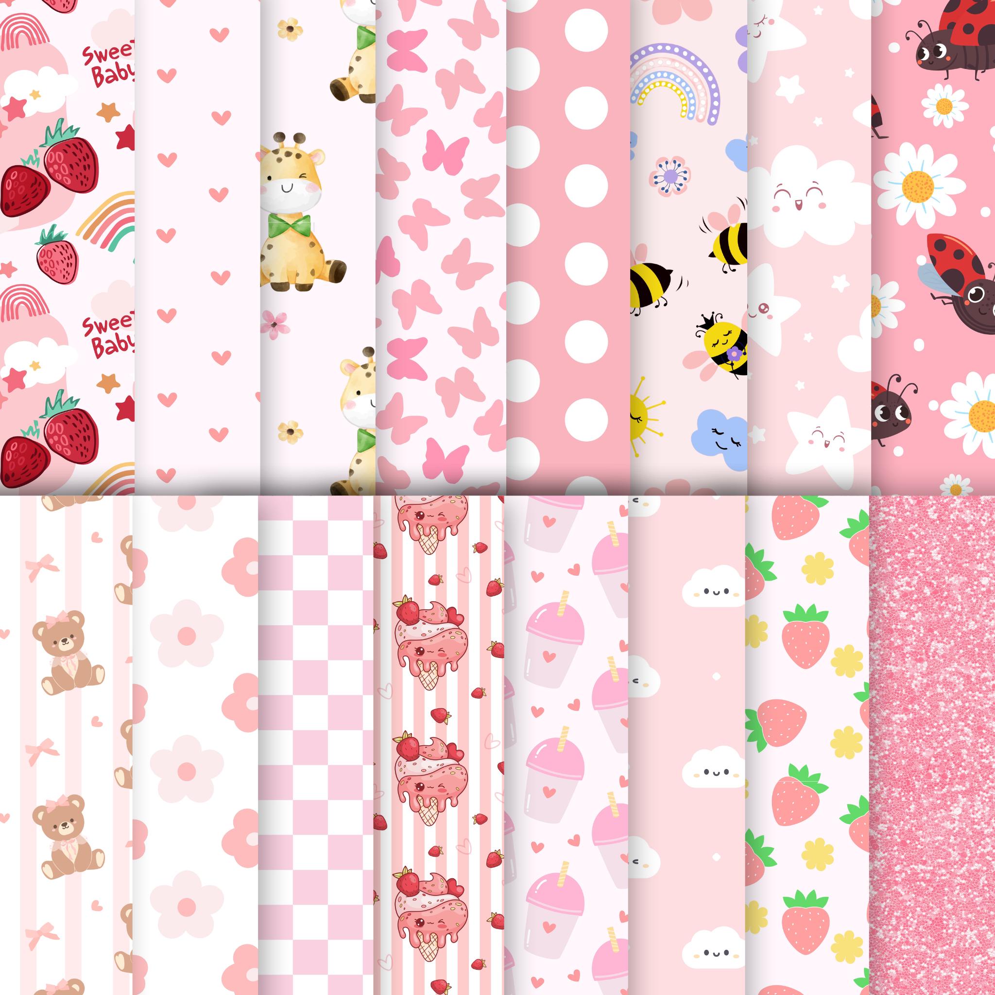 Baby Girl Digital Papers, Baby Girl Shower, Nursery Papers, Baby ...