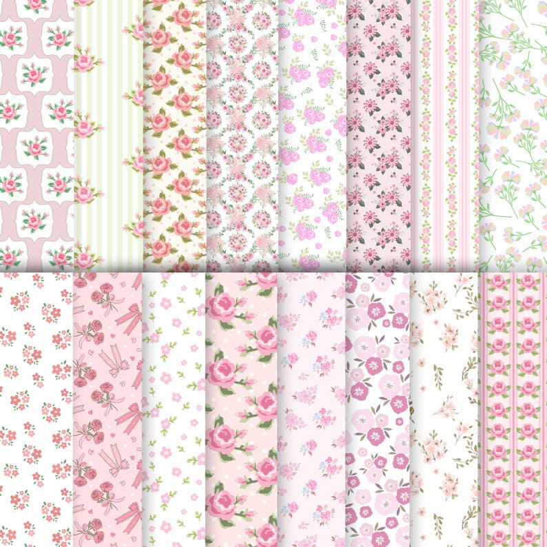 Coquette Digital Paper Pack, 30 Seamless Pastel Pink Roses Backgrounds ...