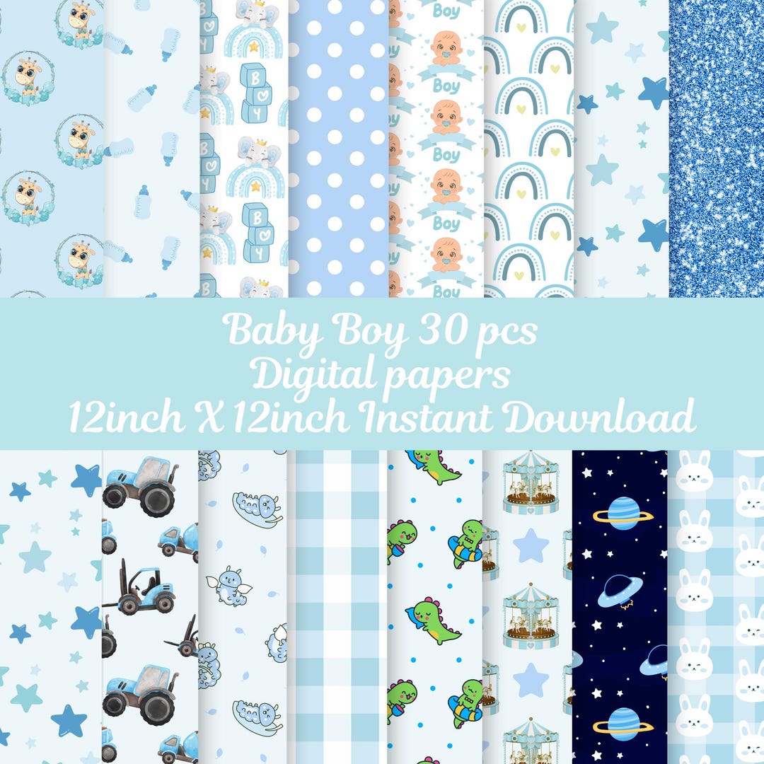 Baby Boy Digital Papers, Baby Boy Shower, Nursery Papers, Baby ...