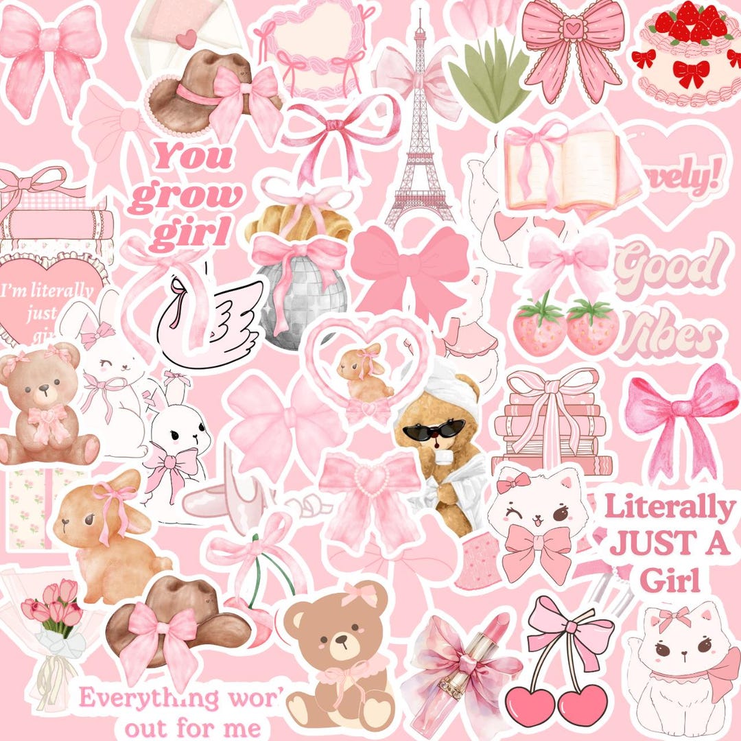 Pink Coquette Sticker 50pcs, Pink Coquette Sheets ,printable Coquette ...