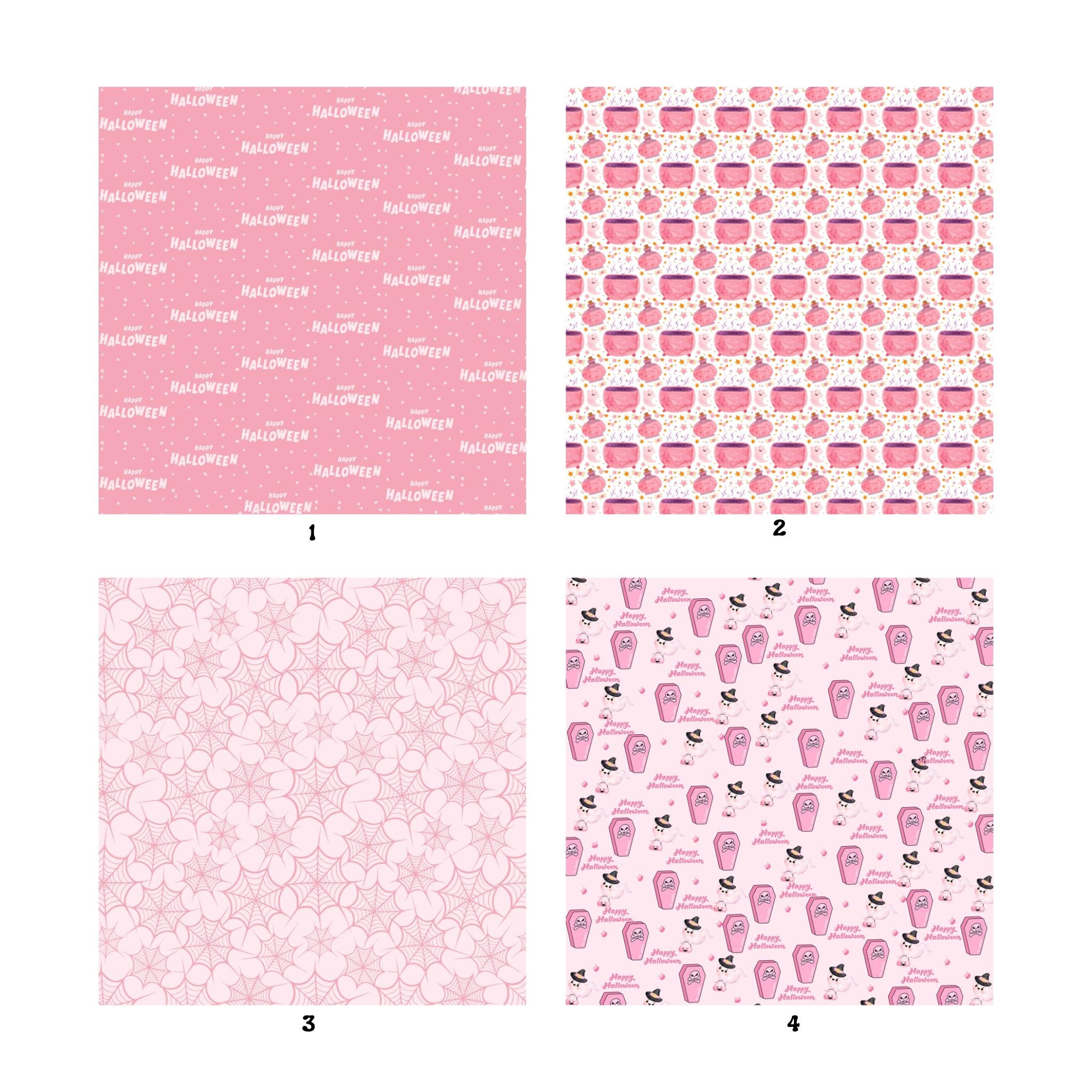 Cute Halloween Digital Paper, Pink Halloween Seamless Patterns, Hand ...