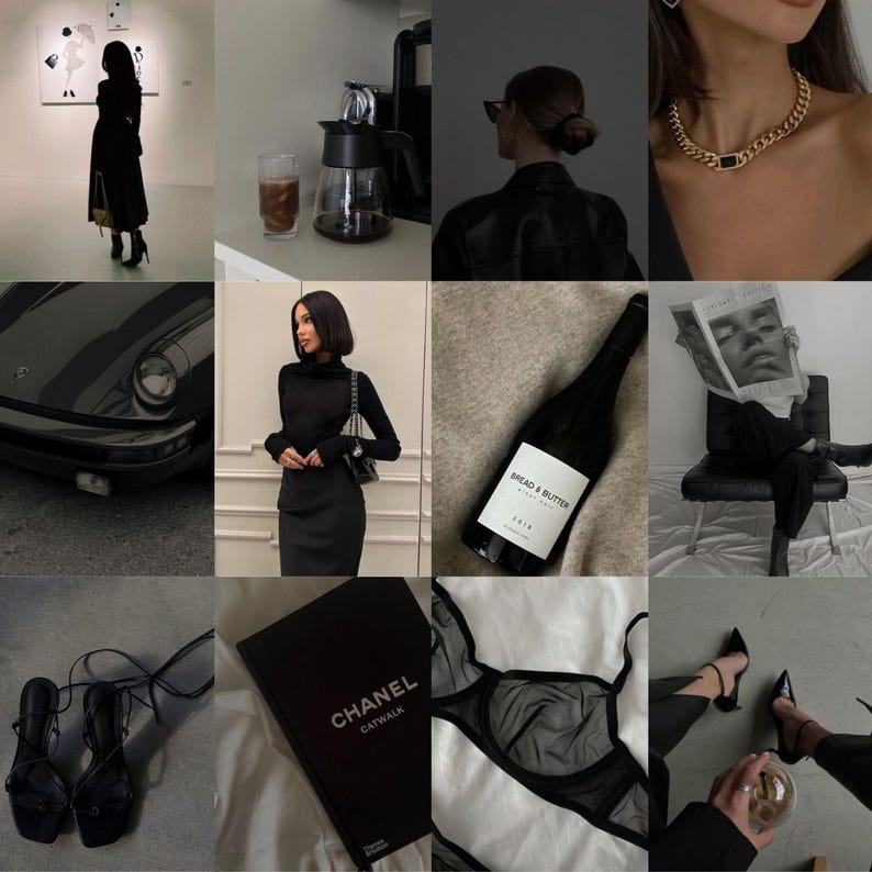 100 PCS Boujee Dark Wall Collage Kit | Black Aesthetic Photo Collage ...