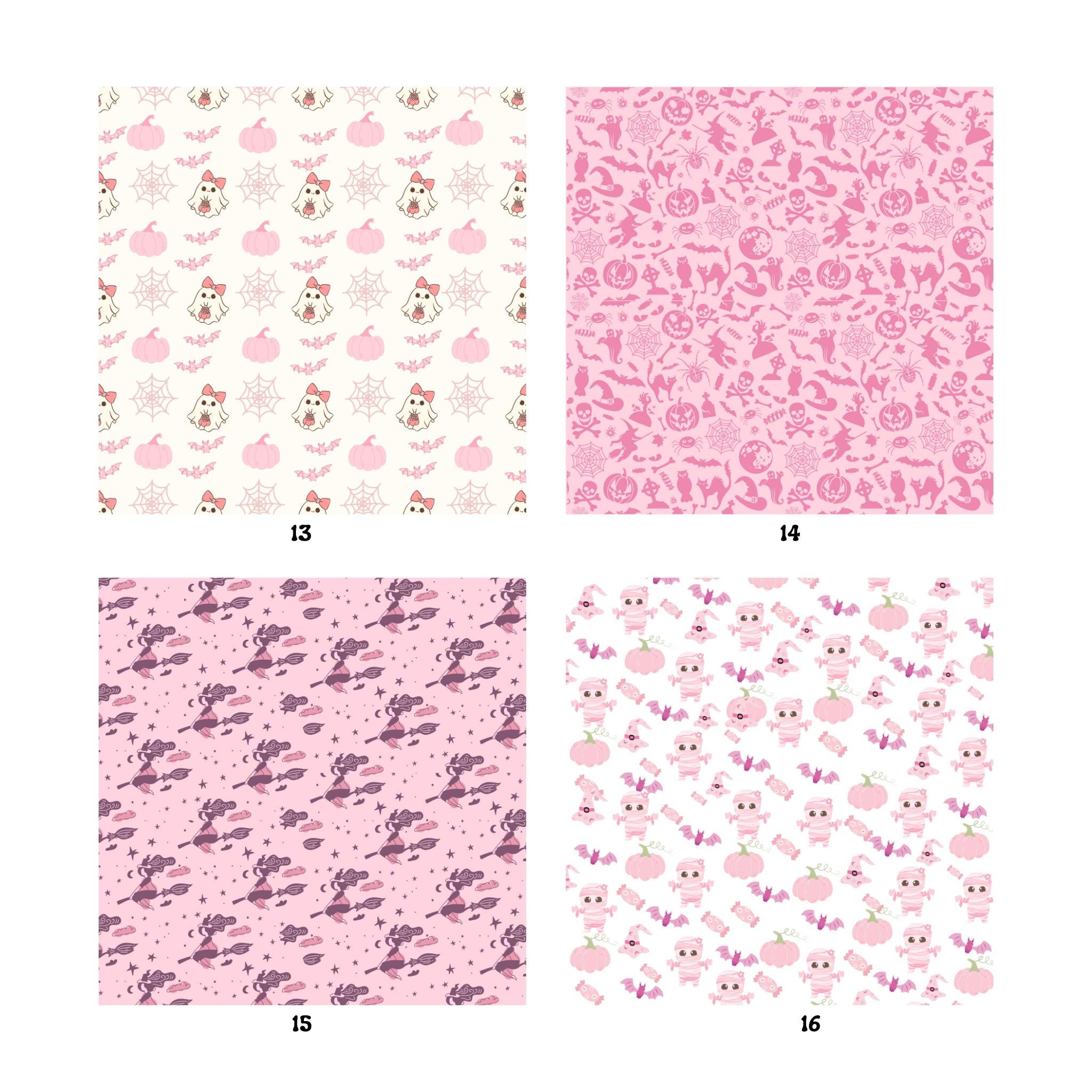 Cute Halloween Digital Paper, Pink Halloween Seamless Patterns, Hand ...