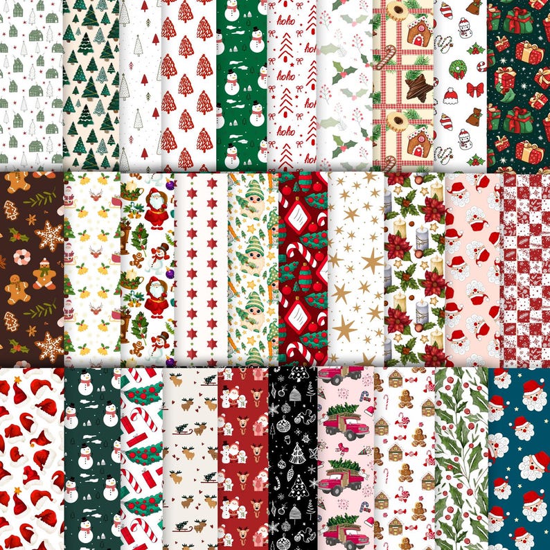 Christmas Digital Paper Set Christmas Seamless Pattern Holidays Digital ...