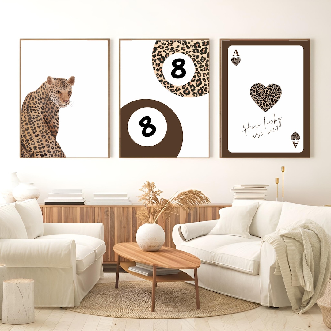 Set of 3 Vintage Prints Neutral Leopard Cheetah Print 8 Ball Lucky ...