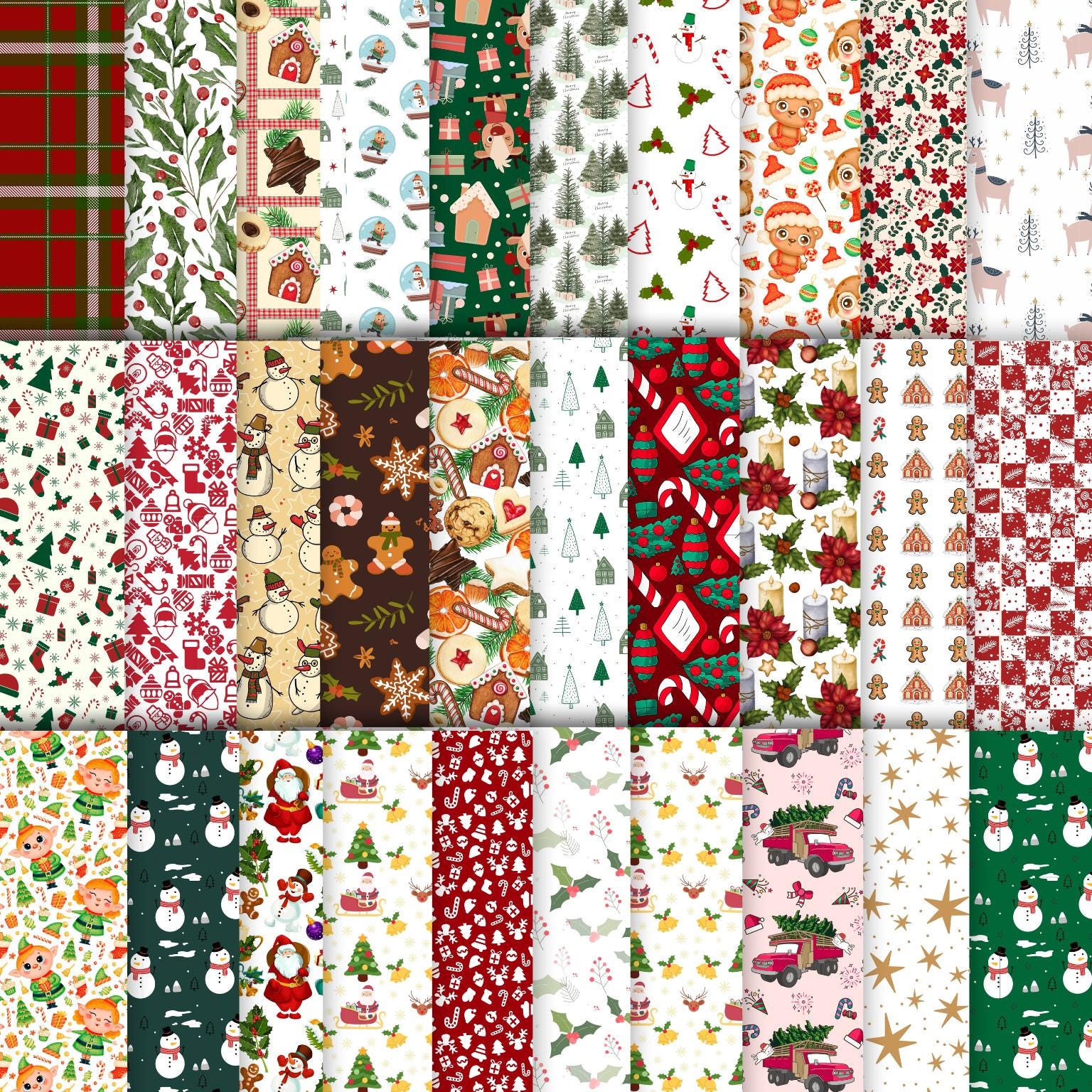 Christmas Digital Paper Set Christmas Seamless Pattern Holidays Digital ...
