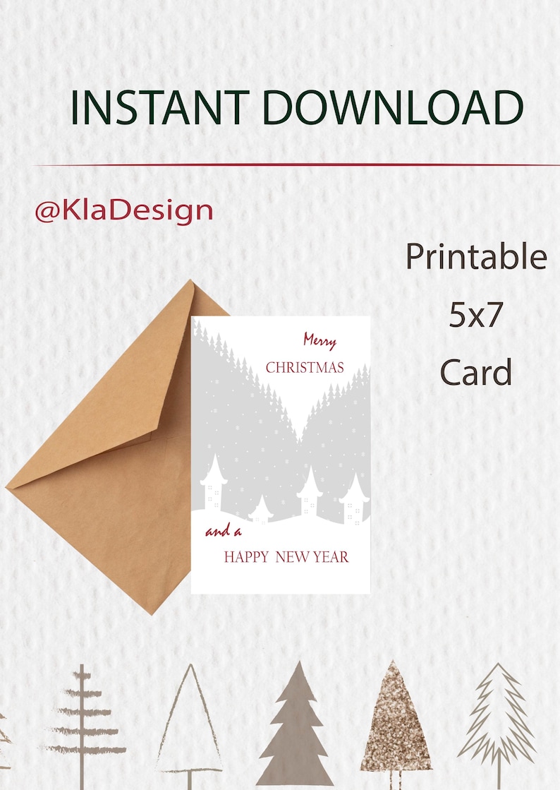 Printable Holiday Cards, Festive Digital Greeting Cards, Illustrated ...