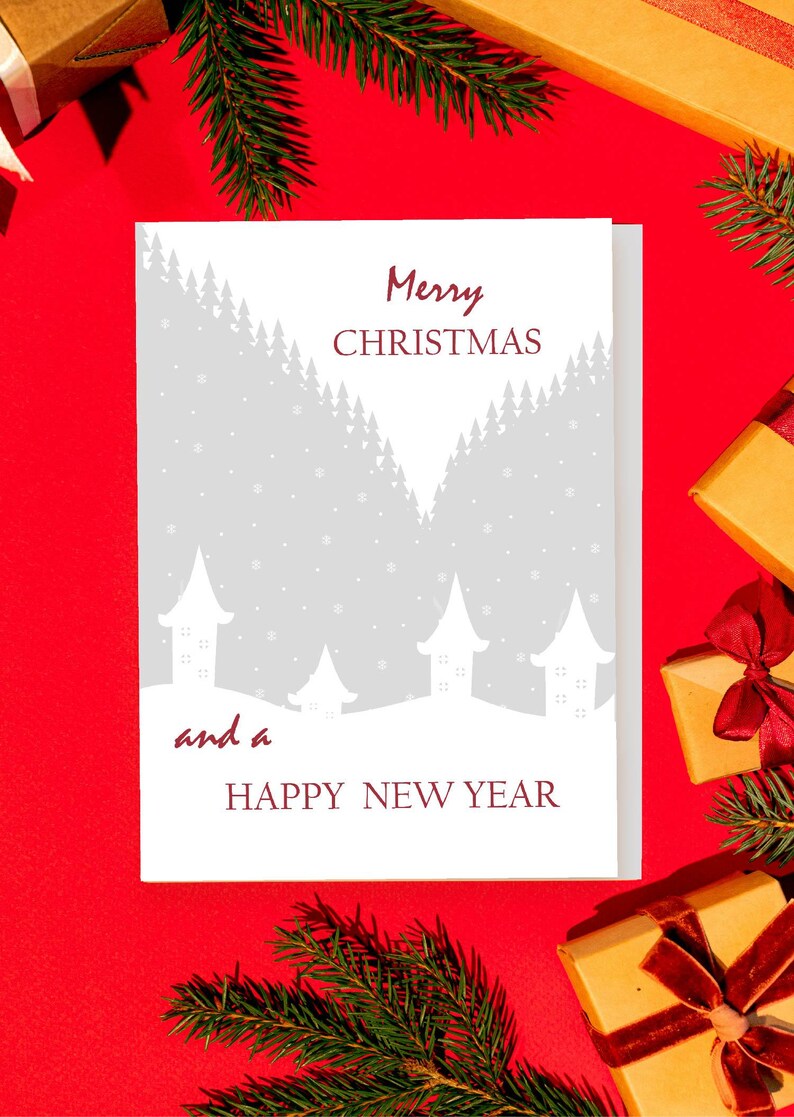 Printable Holiday Cards, Festive Digital Greeting Cards, Illustrated ...