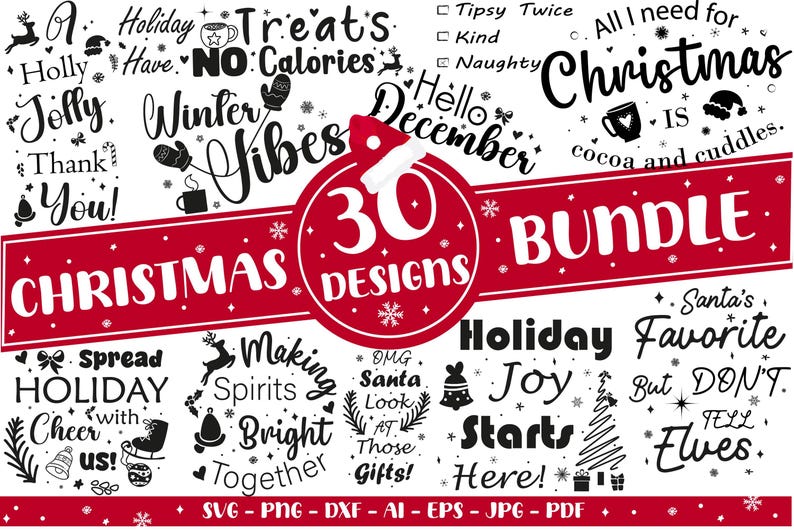 30 Christmas SVG Bundle, Santa SVG, Christmas Bundle, Merry Christmas ...