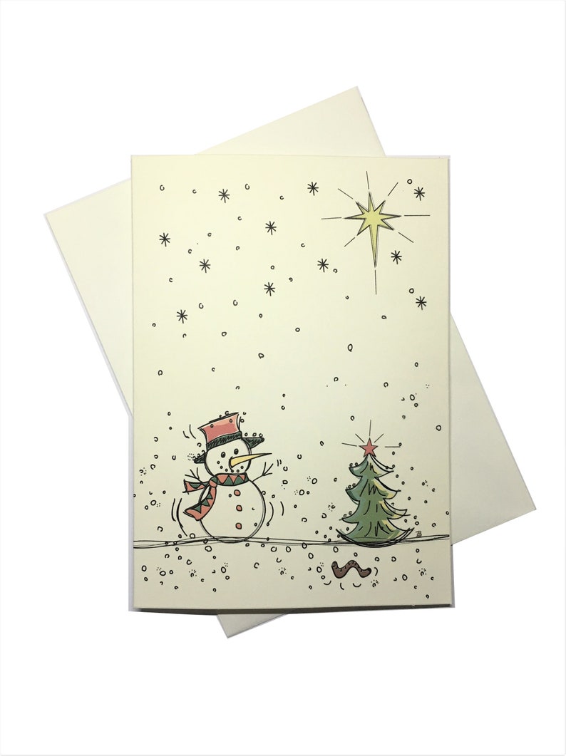 Hand Drawn Style Snowmen Christmas Card | Etsy