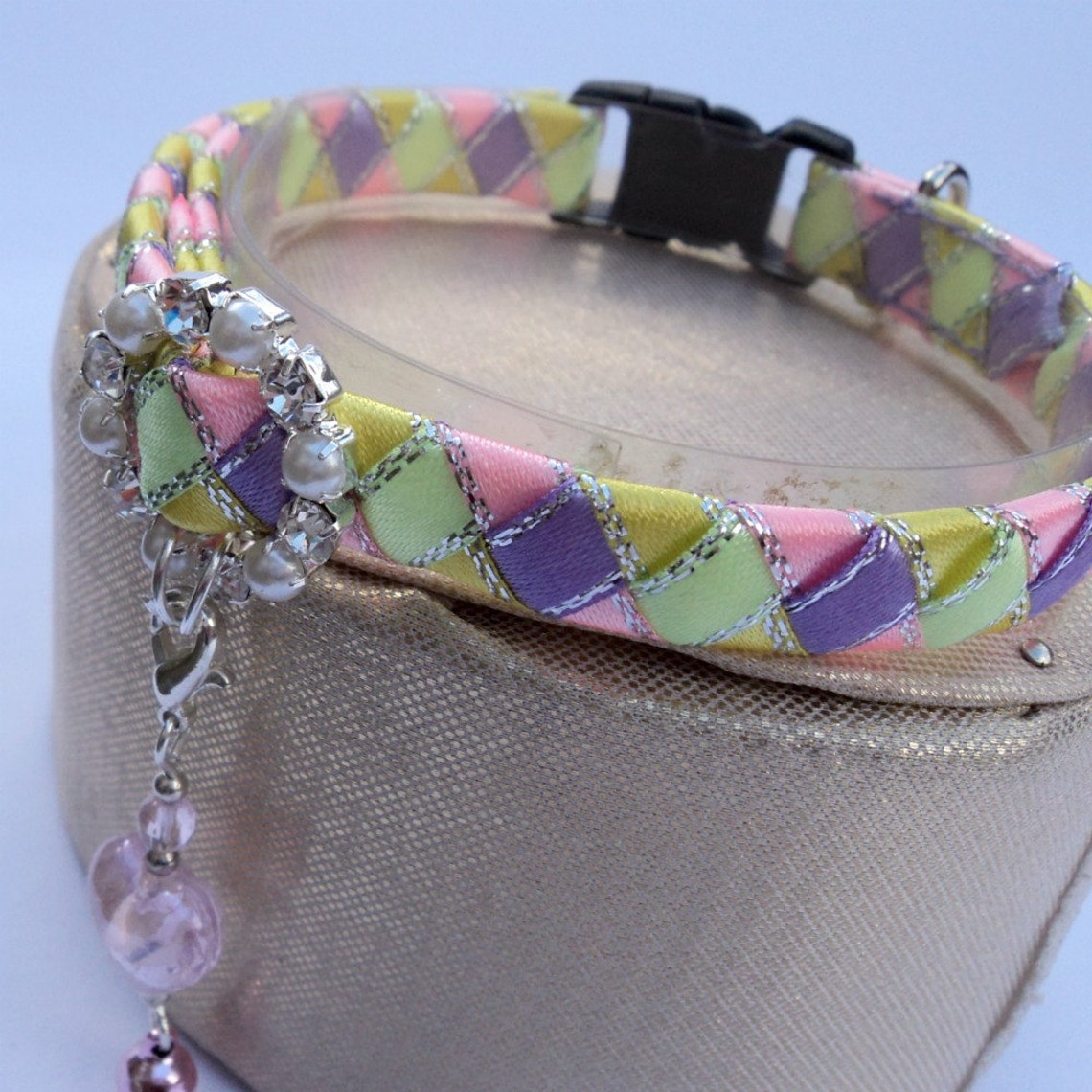 Fancy Cat Collar with Diamante Buckle and Charm in Pastel | Etsy
