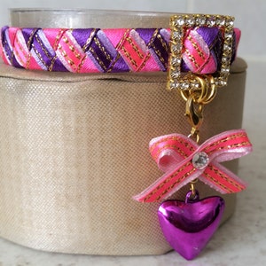 Cat Collar Breakaway, Pink and Purple Collar With a Heart Bell and ...
