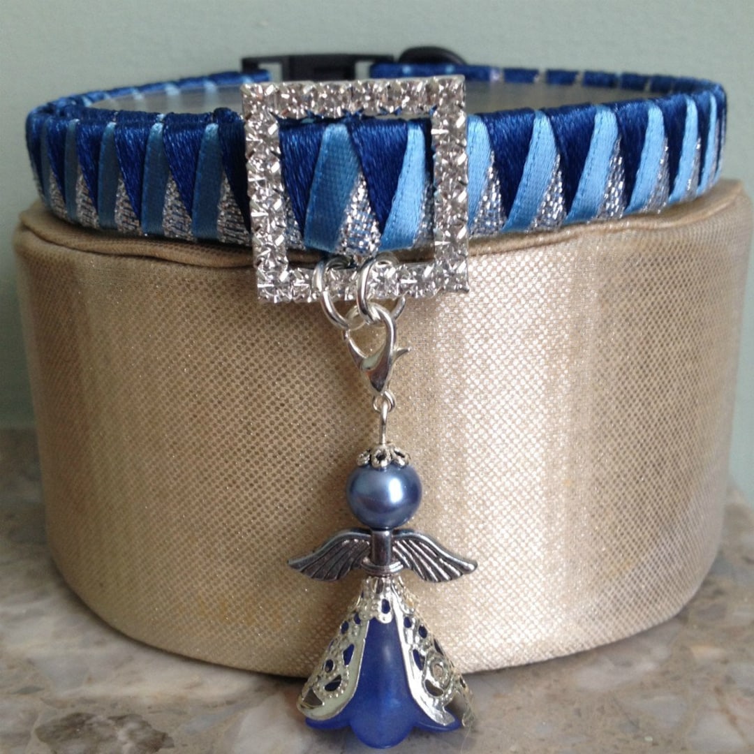 Large Blue Cat Collar With Rhinestone Buckle and Angel Bell Charm - Etsy