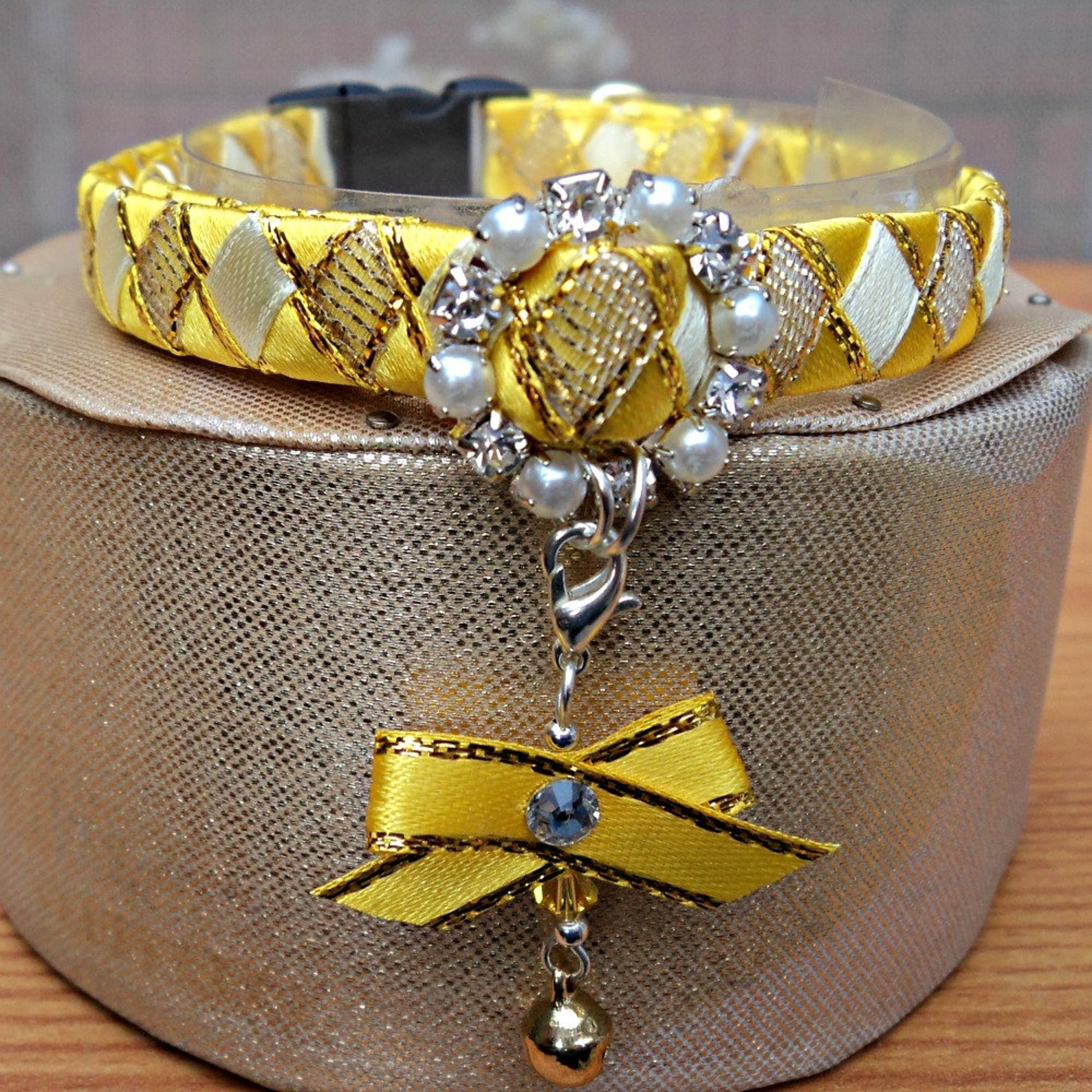 Designer Cat Collar Breakaway Yellow and Gold with Diamante | Etsy