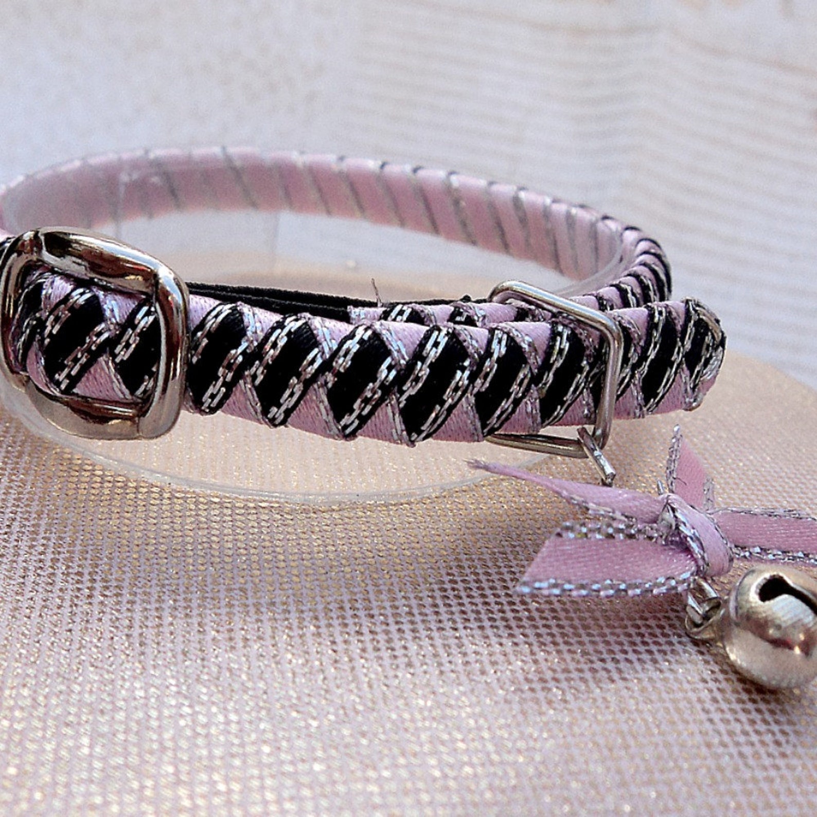 Small Kitten Collar Pink Black and Silver | Etsy