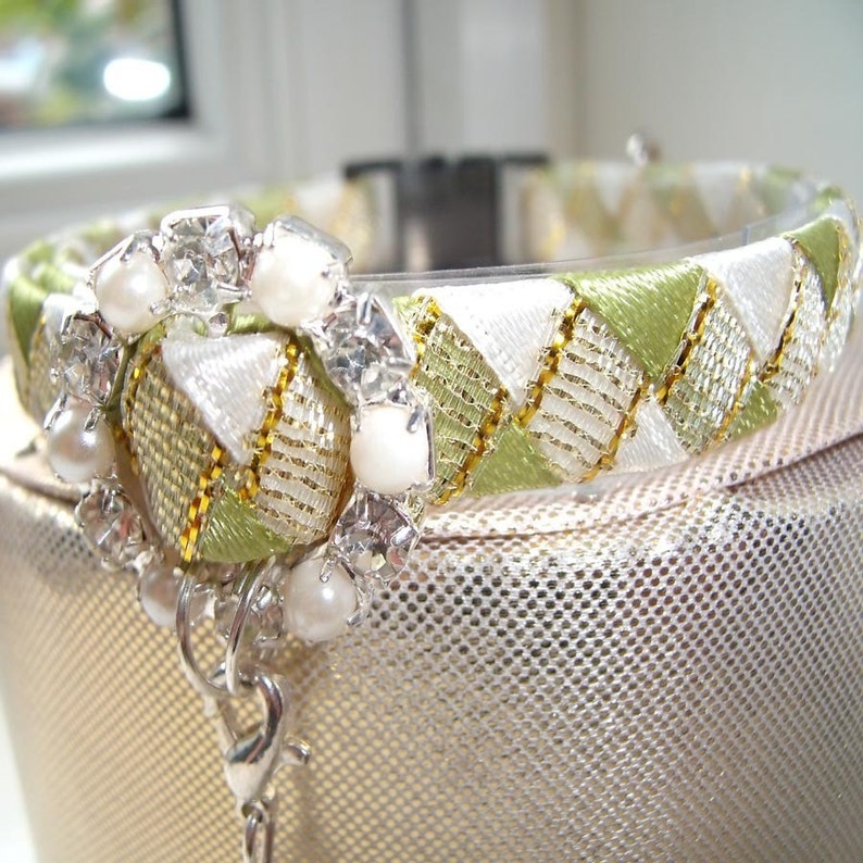 Green Cat Collar with Gold contrast | Etsy