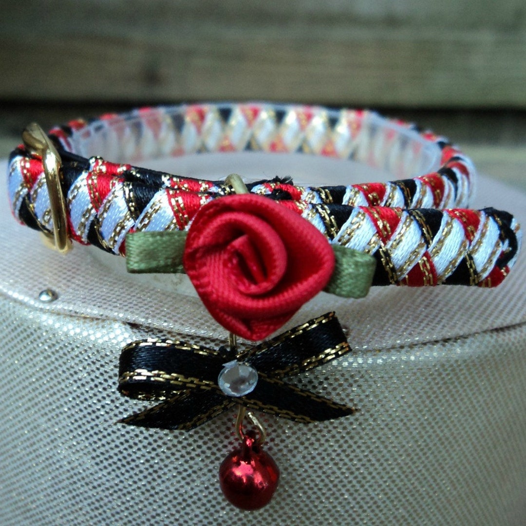 Kitten Collar Designer Red and Black With Red Rose - Etsy