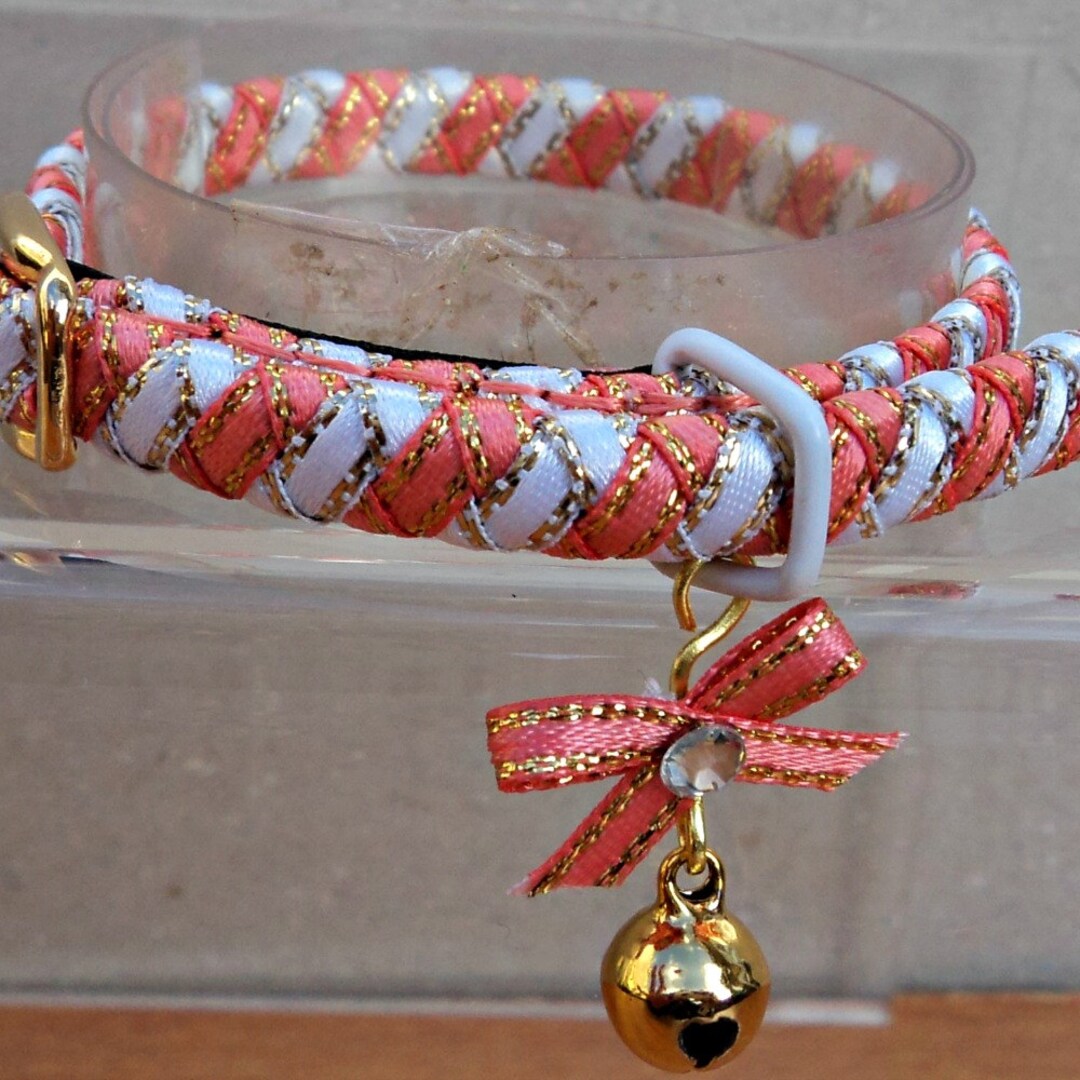 Small Kitten Collar Coral Pink and White Striped Ribbon. - Etsy