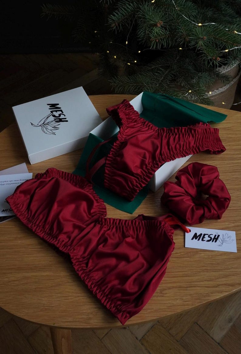 Red Silk Lingerie Set for Special Occasions, Soft Silk Lingerie, Dark ...