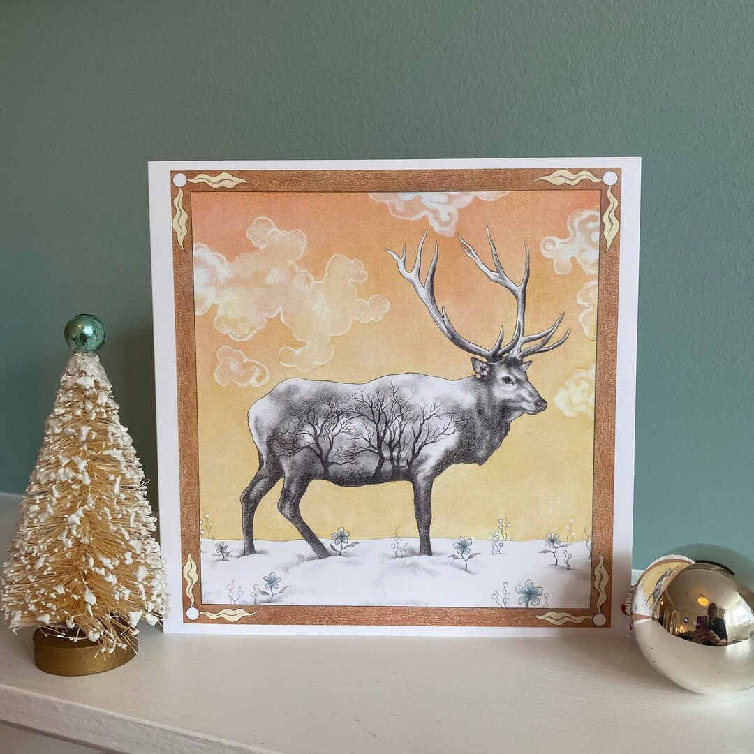Stag Card - Deer Card, Wildlife Card, Card for Him, Winter Art Card - Etsy