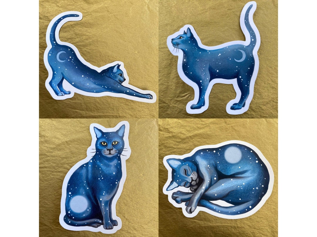 Set of 4 X Blue Cat Stickers 'lunar Cats' Laptop - Etsy