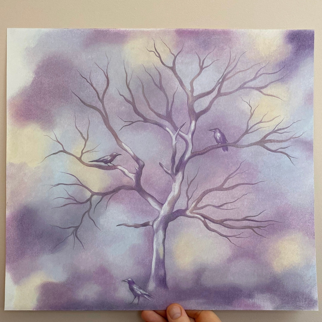 Tree Drawing - 'the Healing Tree' - Original Pastel Drawing - Crow Art ...