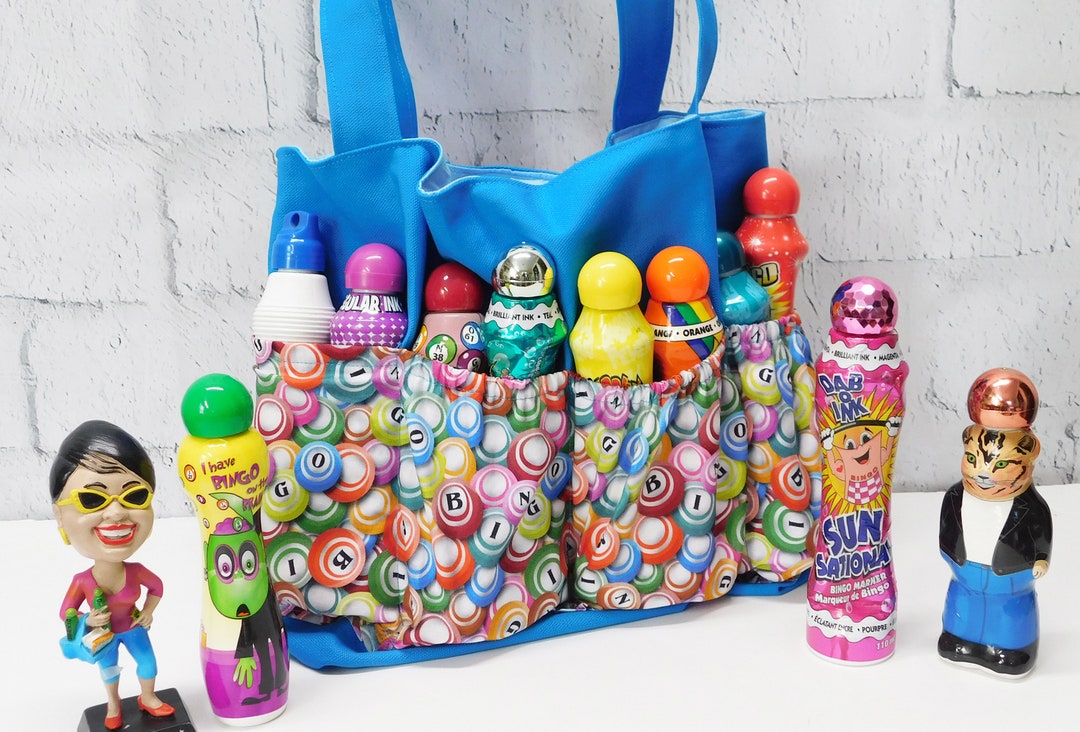 Bingo Balls Tote Bag: Caribbean Blue Canvas, Dauber Pockets - Etsy