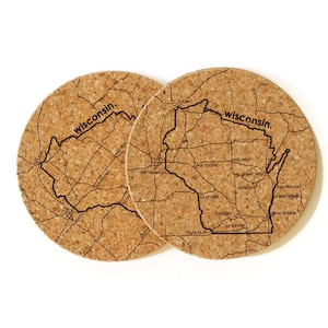 Wisconsin Cork Coaster Pair - Etsy