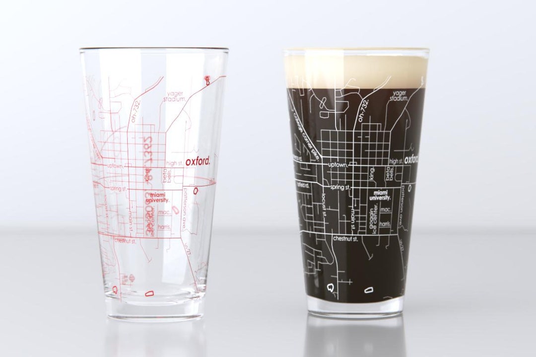 Oxford OH Map Pint Glass Pair - Red & White - Etsy