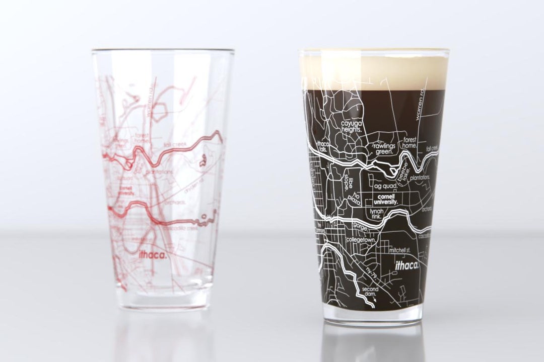 Ithaca NY Map Pint Glass Pair - Red & White - Etsy