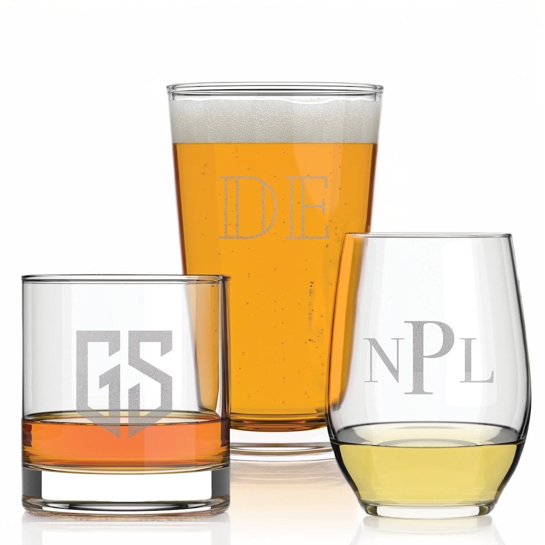 Custom Monogram Glass W Riedel Crystal Option | Personalized Initials ...