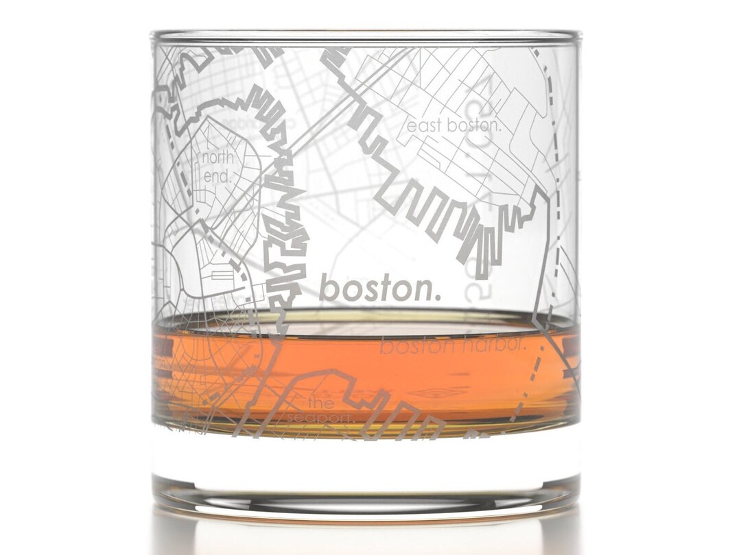 Boston City Map Rocks Glass | Engraved Whiskey Glass (11oz) | Etched ...